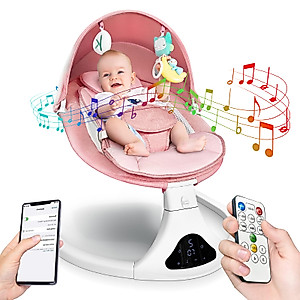 Baby Swing for Infants,Electric Portable Swing for Baby Boy Girl,Remote Control Indoor Baby Rocker with 5 Sway Speeds,3 Timer Settings,12 Music and Bluetooth.(Pink)
