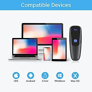 Tera Pro Extreme Performance Wireless 1D 2D QR Barcode Scanner Mini Portable Small 3-in-1 Compatible with Bluetooth & 2.4G Wireless & USB Wired Pocket Handheld Time Stamp Bar Code Reader Model 1300
