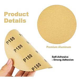 MIDO Professional Abrasive Premium 6 Inch PSA Sanding Discs 100 PCS Aluminum Oxide Sandpaper with Sticky Back 180 Grit Self Adhesive Sandpaper Roll for Orbital Sander