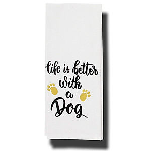 Cute Dog Kitchen Towels Set Funny Dish Towels for Puppy Dog Lovers Gifts for Women or Men Dog Hand Towels Set of 5 Cotton Flour Sack Towels 16” x 28”