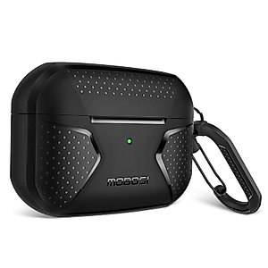 MOBOSI Net Series Silicone Airpods Pro Case Cover for AirPods Pro, Full-Body Rugged Shock Absorbing Protective Carabiner Compatible with Airpod Pro Wireless Charging, Black [Front LED Visible]