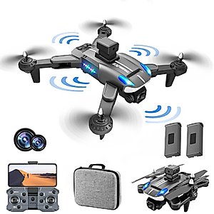 JTBBKing Drones with 4K Dual Camera for Adults Kids Beginners ,360° Intelligent Obstacle Avoidance,WiFi FPV Video,Optical Flow Positioning Remote Control ESC One Key Start Landing Foldable RC Quadcopter Girls Boys Toys kids Gifts,2 Batteries (Black)