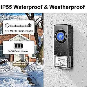 Wireless Doorbell, PHYSEN Door bell Chimes with Mute Mode, 58 Ringtones&5 Volume Levels, Operating at 1300-ft Range, LED Strobe, 2 Transmitters+3 Receivers Waterproof Doorbell Kit for Home/Classroom