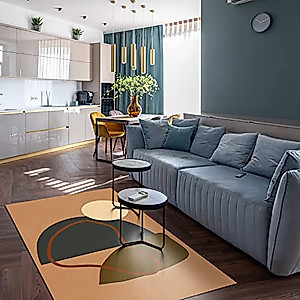 Brown Background Large Area Rugs, Lines Geometric Runner Rugs, Non-Slip Floor Throw Mat, Rectangle Carpet for Living Room, Bedroom, Hallway Front Entrance, Kitchen, Dining, 5' x 7'