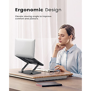 JOIOT Laptop Stand, Adjustable Laptop Stand for Desk, Aluminum Computer Stand Portable Laptop Riser, Foldable Laptop Holder for Mac HP ASUS Acer Surface ThinkPad Dell Lenovo