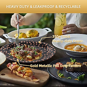 CENLBJ Black & Rose Gold Dots Party Paper Plates, 50 PCS Disposable Party Supplies Dessert Paper Plates for Birthday Party Wedding Graduation Party Supplies (7 inches)