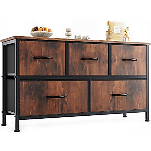 OLIXIS Dresser for Bedroom with 5 Drawers, Wide Chest of Drawers, Fabric Bedroom Dresser with Drawer Organizers, Storage Organizer Unit with Fabric Bins for Closet, Living Room, Hallway, Rustic Brown