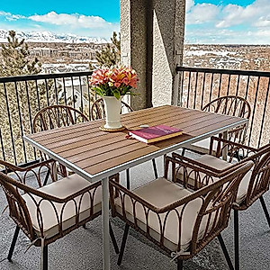 YITAHOME 7 Pieces Outdoor Patio Dining Set, Rattan Wicker Patio Dining Chair & Table Set for 6 People, Sectional Conversation Set with Umbrella Hole for Patios, Backyard, Balcony, Garden, Lawn