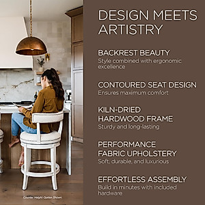 Maven Lane Alexander 31 Inch Tall Bar Height Rotating Low Back Barstool in White Oak Finish with Natural Color Fabric Upholstery Seat