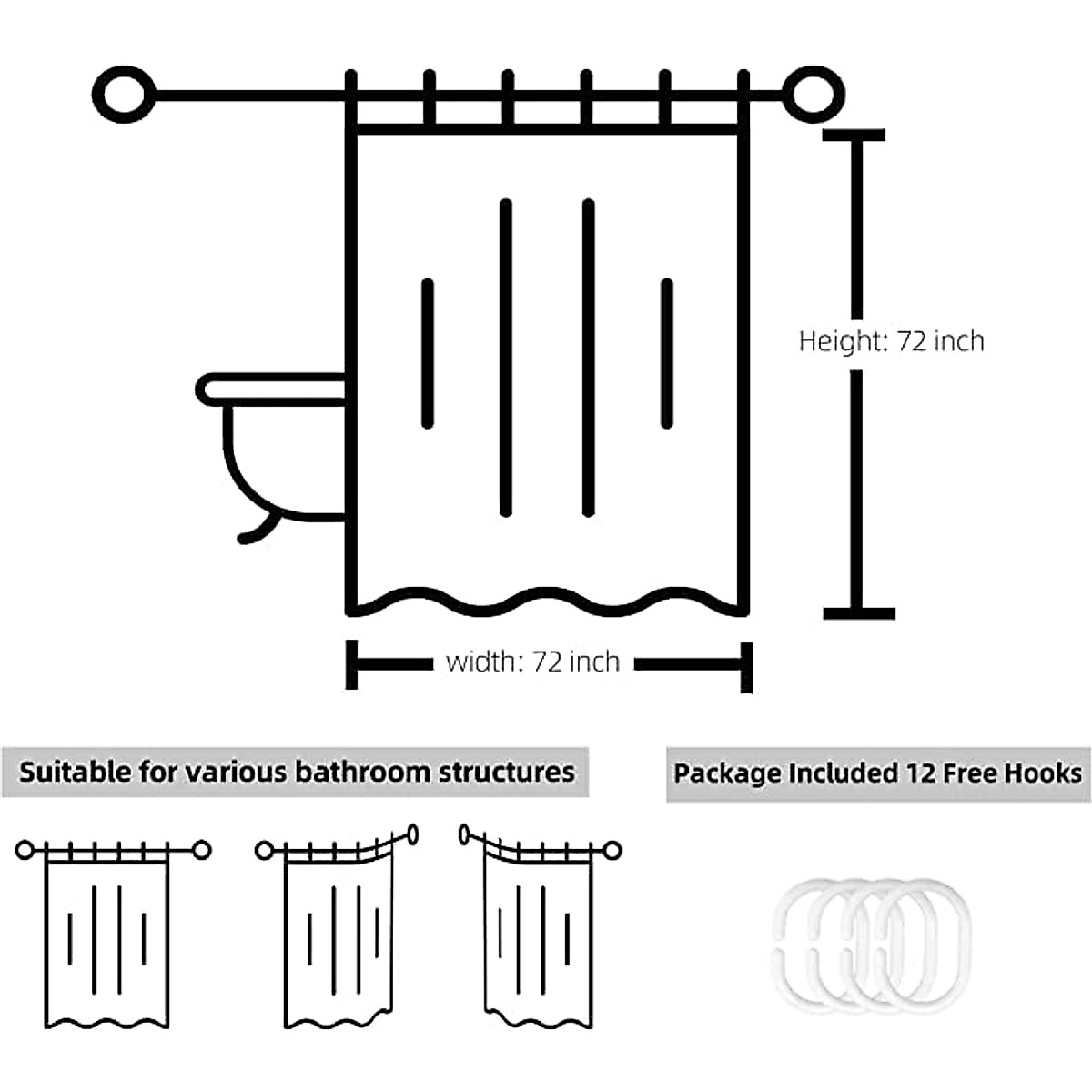 GUDAGUU 4 Piece Boho Mushroom Shower Curtain and Bath Mat Set,Butterfy Plant Moon Bohomian Bathroom Decor with Non Slip Rugs Mats Toilet Seat Cover Hooks Waterproof 71 Inch Long (Gray)