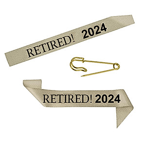 2024 Retirement Sash - Celebrate Retirement Luxurious Glitter Sash for Women with Oversized Metal Pin. Perfect for Retirement Parties, & Special Events by JPACO (Gold 2024)