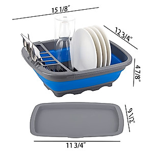 Tiawudi Collapsible Dish Drying Rack with Drainer Board, Foldable Dish Drainer, Portable Dinnerware Organizer for Kitchen & Camper, Space Saving Storage Dish Rack