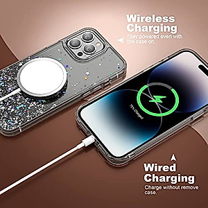ULAK Designed for iPhone 14 Pro Case Clear Glitter, Bling Sparkly Soft TPU Bumper Hard Cover for Women Girls Transparent Protective Phone Case Compatible with iPhone 14 Pro 6.1'' 2022, Silver Star