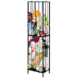 OYEAL Stuffed Animal Storage Zoo 64'' Kids Toy Ball Storage Organizer Metal Plushies Toy Storage Holder with Elastic Rope and Shelf for Playroom Birthday Gift for Bedroom Nursery, Black