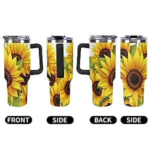 Sunflower 40 Oz Water Bottle, Stainless Steel Tumbler with Handle And Straw, Extra Large Insulated Tumbler, Flip Straw Tumblers for Sports, Work, Car, Travel And Weekends