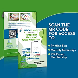 Custom Printable Matte Vinyl Stickers - 25 Sheets - Waterproof, Tear Resistant Full Sheet Label for Inkjet & Laser Printers & All Cutting Machines - 8.5 x 11" - Customizable Blank White Stickers