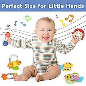 MOONTOY Baby Rattles Teether Set Toys for 0 1 2 3 4 5 6 7 8 9 10 11 12 Month Old Baby Boy Girl, 9PCS Baby Toys Sensory Toys Early Development Newborn Birthday Gifts Infant Toys 0-3-6-12 Month