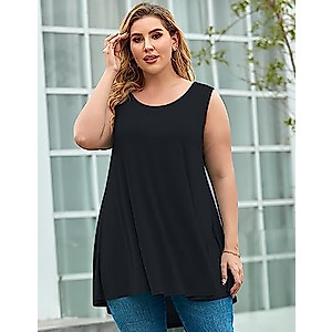 LARACE Tank Tops for Women Plus Size Sleevelss Tunic Casual Summer Clothes Swing Shirts for Leggings (2X, Black)