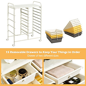 KOTEK 15-Drawer Rolling Storage Cart, Multipurpose Mobile Utility Cart with 4 Wheels, Home Office School Tools Scrapbook Paper Organizer (Yellow)