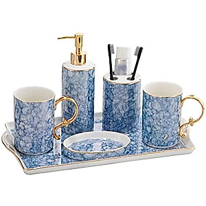 DVTEL Bathroom Toiletries Set Ceramic Five-Piece Set Bone China Bathroom Tooth Brush Mouthwash Cup