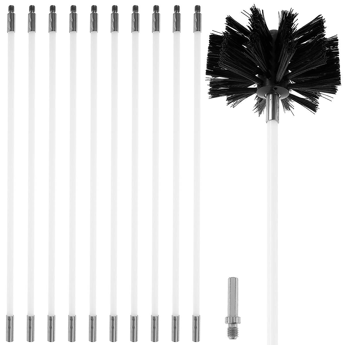 12pcs Chimney Sweep Kit, Flexible Chimney Cleaning Brush Kit Air Duct Cleaning Kit, Nylon Dryer Vent Cleaner Kit with 11 Chimney Rods & 1 Brush Head for Drill Fireplace Sewage Pipe Wood Burner Stove