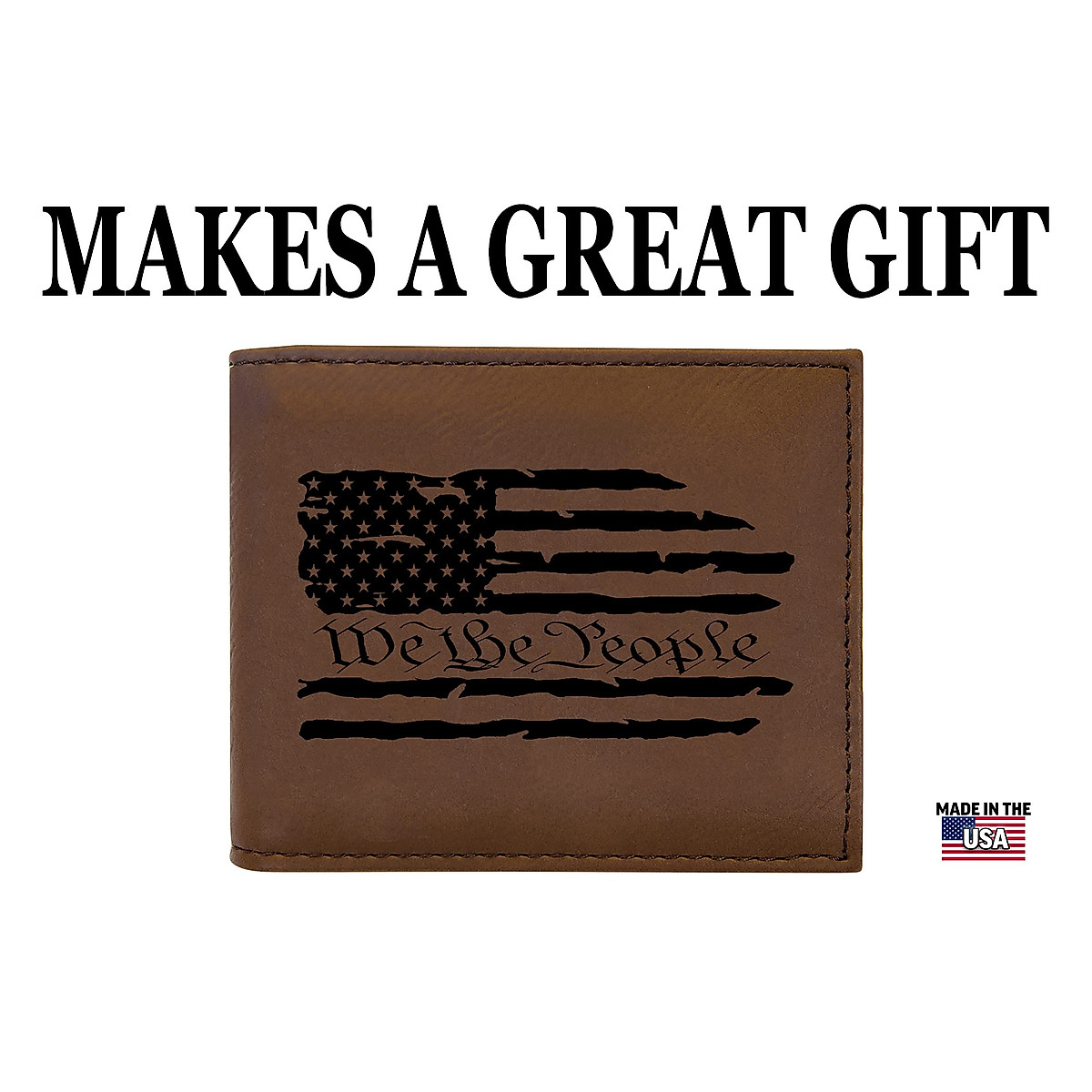 Rogue River Tactical USA American Flag We The People Constitution Men's Leather Bifold Wallet RFID Gift For Him Dad Father United States Billfold Patriotic