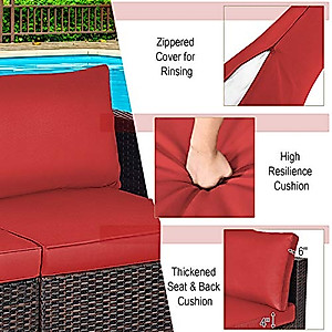 Tangkula Wicker Loveseat 2 Piece, Patio Furniture Couch with Removable Cushions, Rattan Loveseat Sofa for Balcony, Deck, Garden and Poolside