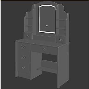 BJYXO Vanity Desk with Lighted Mirror with 3 Color Light Options Adjustable Brightness, Makeup Vanity Table 6 Storage Shelves, 6 Large Drawers, Vanity Set for Girls Women