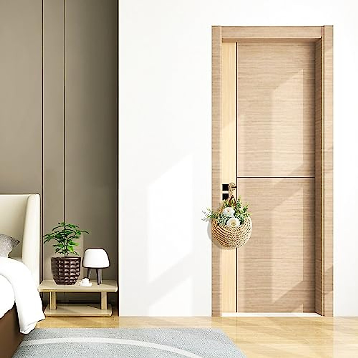 Suwarc Handwoven Boho Wall Hanging Basket for Fruit Vegetable Hanging Baskets Storage Organizer Decorative Hanging Wall Basket for Bathroom Kitchen Back of Door 3-Piece Set with Hook (Jute)