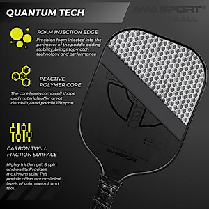 Quantum Pickleball Paddle JC003 - Featherweight Carbon Friction Textured Surface with High Grit & Spin and Agility, Super Lightweight Pickleball Rackets with Highly Flexible and Fast Shot