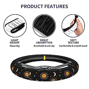 Moon and Sun Steering Wheel Cover Universal 15 Inches Non-Slip Neoprene Cute Stars Wrap Car Accessories Protector Case for Women & Men Girls Fit Auto SUV Sedan Vans Trucks
