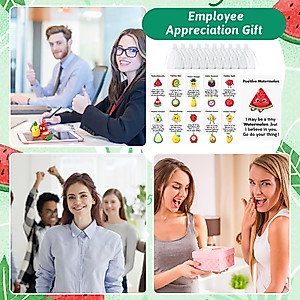 Quelay 30 Sets Positive Inspirational Fruit Keychain Bulk Employee Appreciation Gift Mini Fruit Cards Organza Bag Christmas Gift