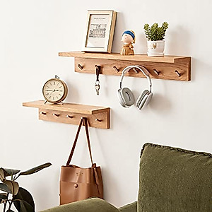 TRWISWDC Coat Rack Shelf Wall Mounted Oak Wood Entryway Shelf with 5 Hooks Wall Coat Hook Rack with Floating Shelf for Bedroom, Living Room, Kitchen (Natural,20 inch)
