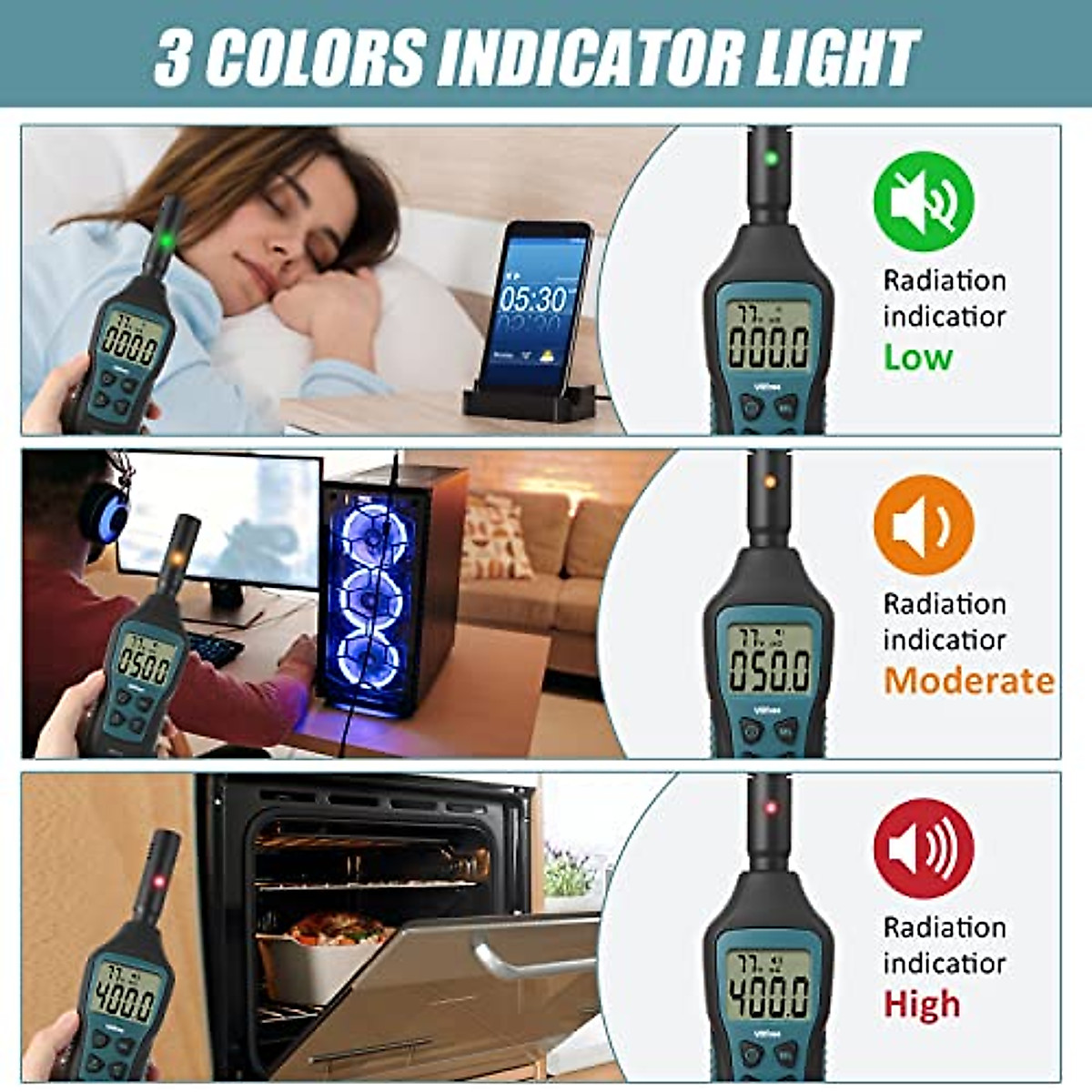 EMF Meter 5HZ-3.5G, Vlifree EMF Detector with Digital LCD Backlit Display for Electromagnetic Field 5HZ-3500MHz, Electronic Radiation, Temperature Detector, EMF Tester for Home, Ghost Hunting