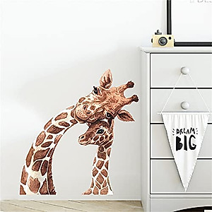 ROFARSO Lifelike Cute Lovely Mother and Little Giraffe Animal Wall Sticker Removable Wall Decal Peel and Stick Wall Art Decoration Home Decor for Nursery Kid Baby Bedroom Living Room Playing Room Mural
