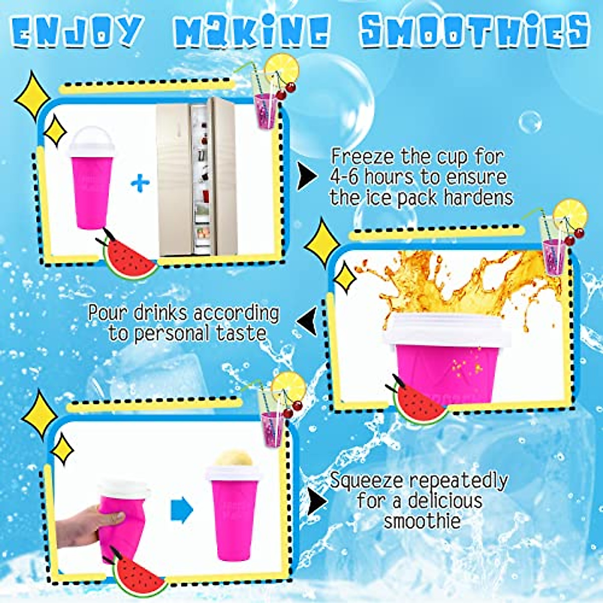 Slushie Maker Cup, TIK TOK Frozen Magic Smoothies Cup, Double Layers Silica Cup, DIY Homemade Slushies, Cooling Maker Cup, Freeze Mug Tools, Portable Squeeze Icy Cup for Milkshake (Pink)