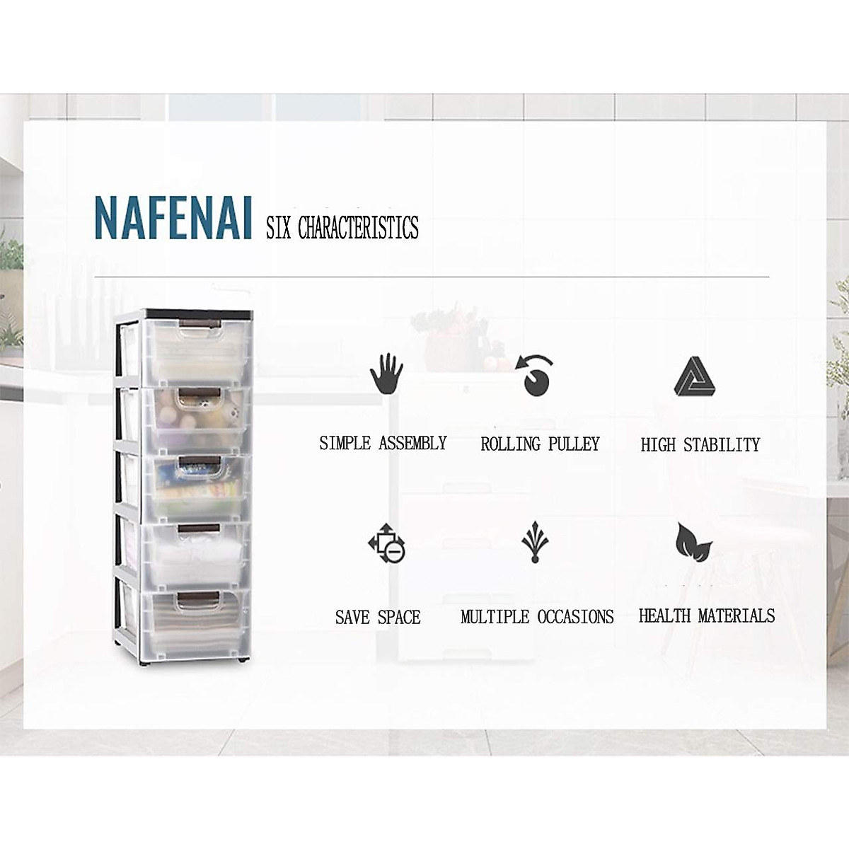 TENGZHENSHOP 5-Drawer Rolling orage Cart on Wheels, Clearview Craft orage ntainers Bins, Black Frame & Clear orage Drawers