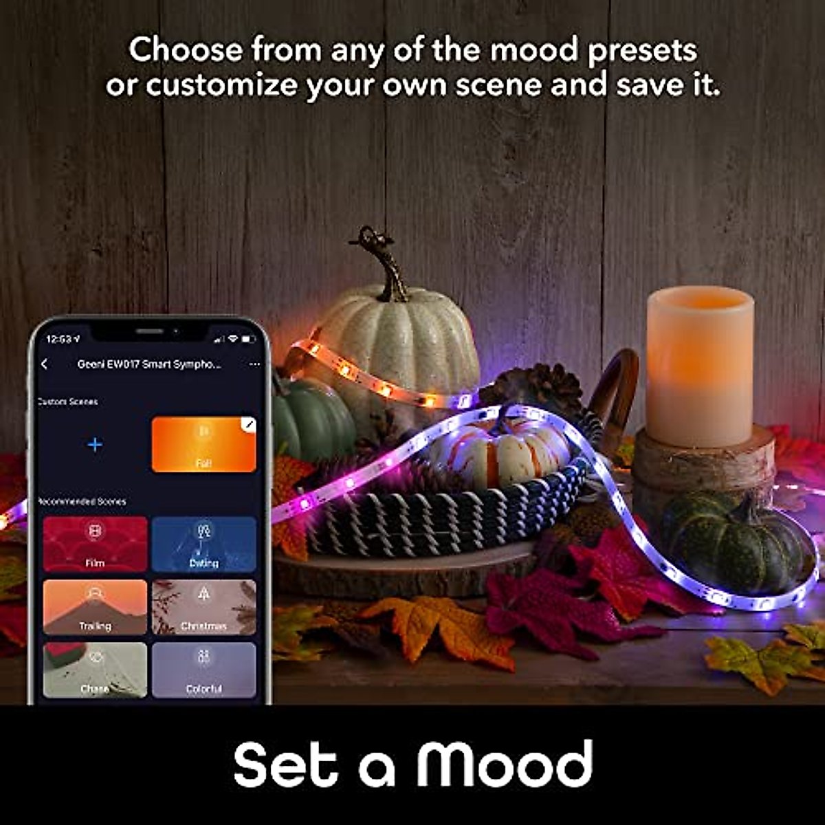 Geeni Prisma Symphony Smart LED Strip Lights, RGBIC Neon Color Changing WiFi Lights with App Remote Control and Music Sync, Compatible with Alexa and Google Home, 16.4 ft