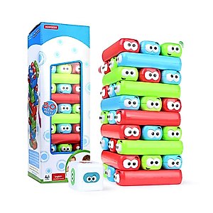 HOMSEEK Tumbling Tower Stacking Blocks,Colored Cartoon Plastic Building Blocks Board Toppling Colorful Cube