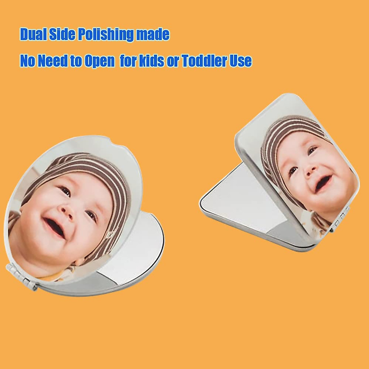 Shatterproof Stainless Steel Ultra Slim Folding Portable Mirror Makeup Unbreakable Camping Mirror For Personal Use,Travelling, Emergency Signaling (Round:6.5 * 6.5CM)