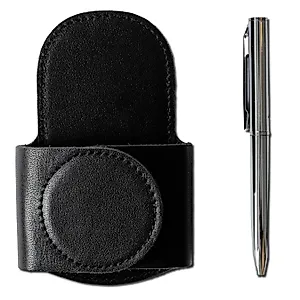 Wenses Magnetic Stethoscope Holder Hip Clip Black Genuine Leather Gift Set, Includes Writing Pen