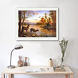 Eiazuiks Diamond Painting Kits for Adults, 5D Full Drill Diamond Art Deer Round Diamond Dots Gem Arts Suitable for Home Wall Decoration 12x16in