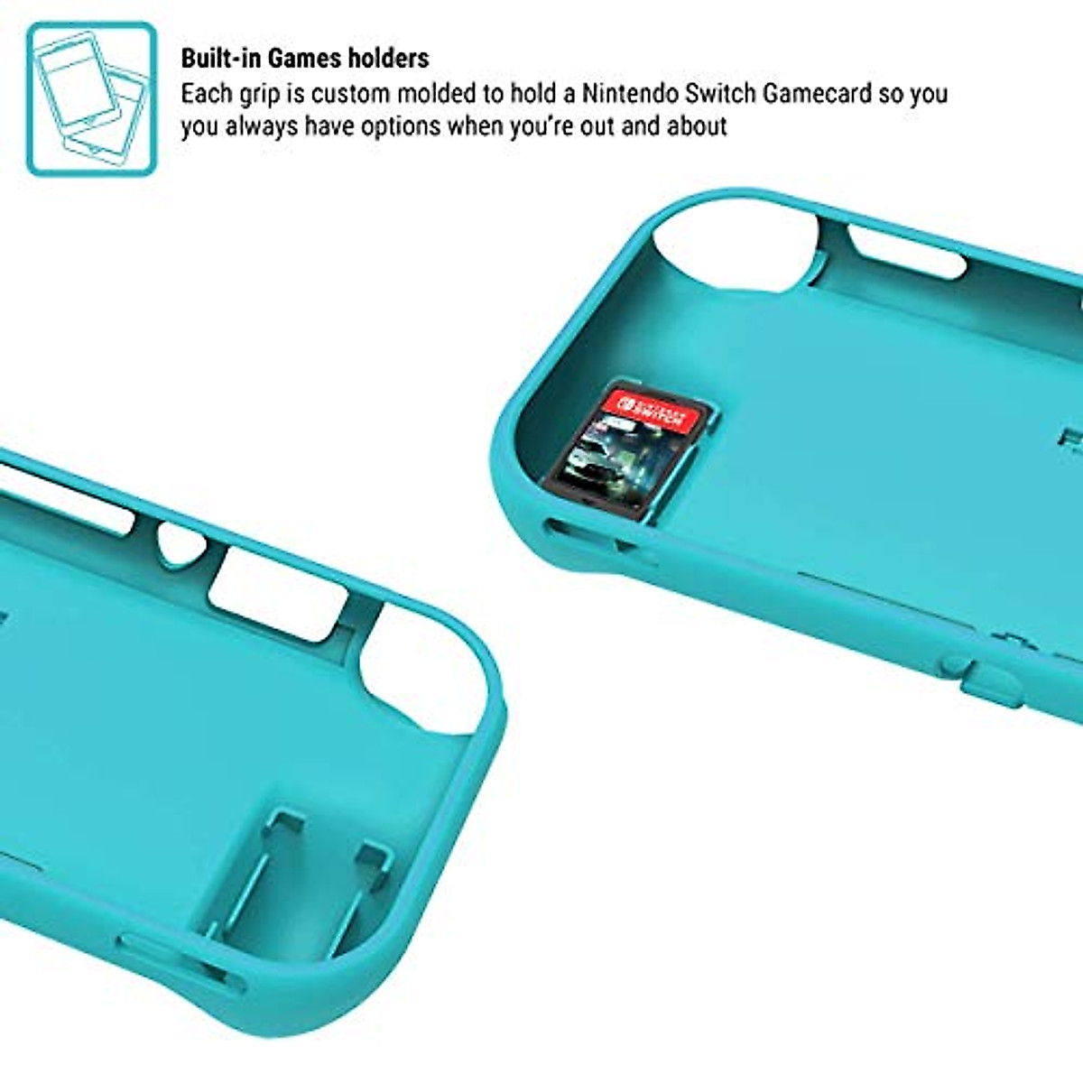 Orzly Grip Case for Nintendo Switch Lite – Case with Comfort Padded Hand Grips, Kickstand, & Pack of Thumb Grips - Turquoise Blue