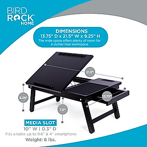 BIRDROCK HOME Laptop Bed Tray with Storage Drawer and Tilt Surface | Folding Legs and Mouse Pad | Fits Laptops Up to 15" | Slot for Tablets Up to 9.6" | Smart Phones Up to 4" | Espresso