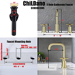 8 Inches Widespread Bathroom Faucet Brushed Gold, 2 Handle Brass Bathroom Faucets for Sink 3 Hole with Valve and Pop-Up Drain Assembly by ChiLDano, CH3163BG