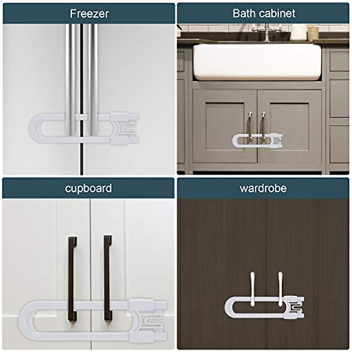 Goodv Baby Proof Cabinet Lock - 2 Pack Adjustable Child Safe U Shape Straps Multi-use for Closet Drawer Dresser No Adhesive No Tools(2)