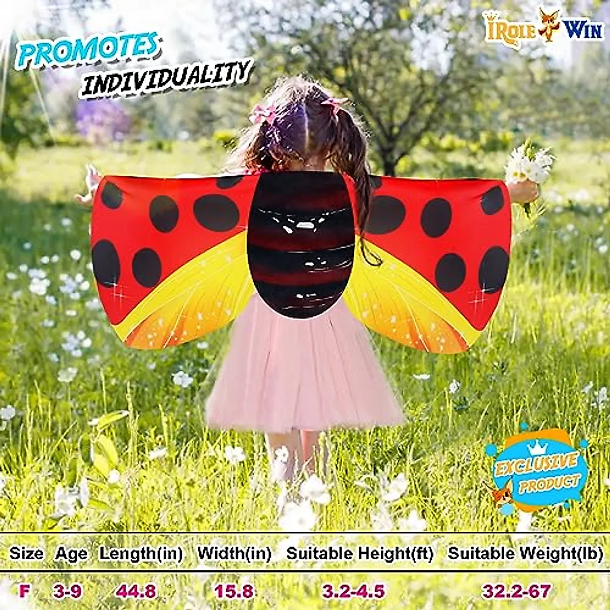 iROLEWIN Toddler-Kids Butterfly-Wings-Costume for Girls Dress-Up Clothes Dragonfly-Bee-Ladybug-Wings Bug Party Favors Gifts