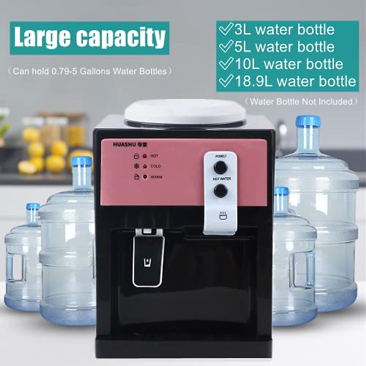 Countertop Water Dispenser - Electric Hot and Cold Water Cooler Dispenser for Home Office Use 110V Hot/Cold Top Loading Countertop Water Cooler Dispenser (Rose Gold)