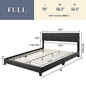 Allewie Full Size Bed Frame with Adjustable Headboard, and Waterproof Faux Leather Upholstered Platform, Sturdy Wood Slat Support, No Box Spring Needed, Easy Assembly, Black