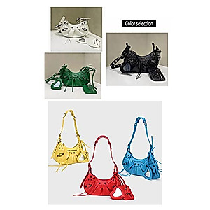 PODODNOE Women's Punk Style Rivet Satchel Handbags - PU Leather Shoulder Purses with Half Moon Underarm and Hobo Bags (Black)